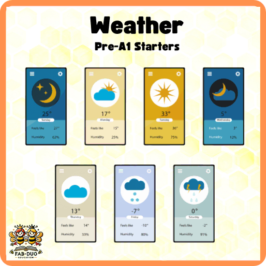 Printable Flashcards: Weather Vocabulary PRE-A1 Starters - FabDuo Education
